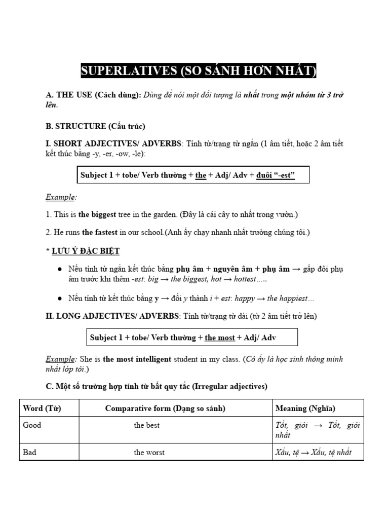 Superlatives: Usage and Exercises Guide | PDF | Syntax | Linguistic ...