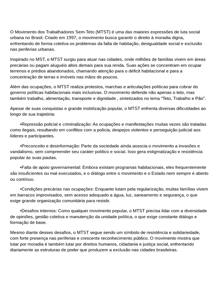 O Movimento Dos Trabalhadores Sem-Teto (MTST) É Uma Das Maiores ...