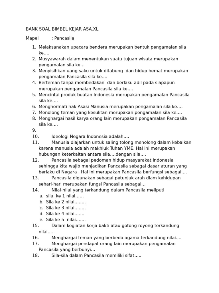 Bank Soal Pancasila Kelas 6 Kurikulum Merdeka Pdf
