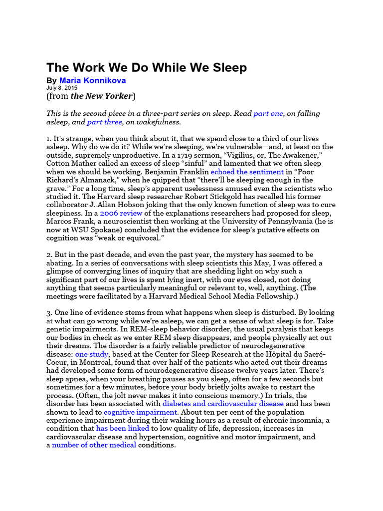 The Work We Do While We Sleep-Article Only | PDF | Sleep | Amnesia