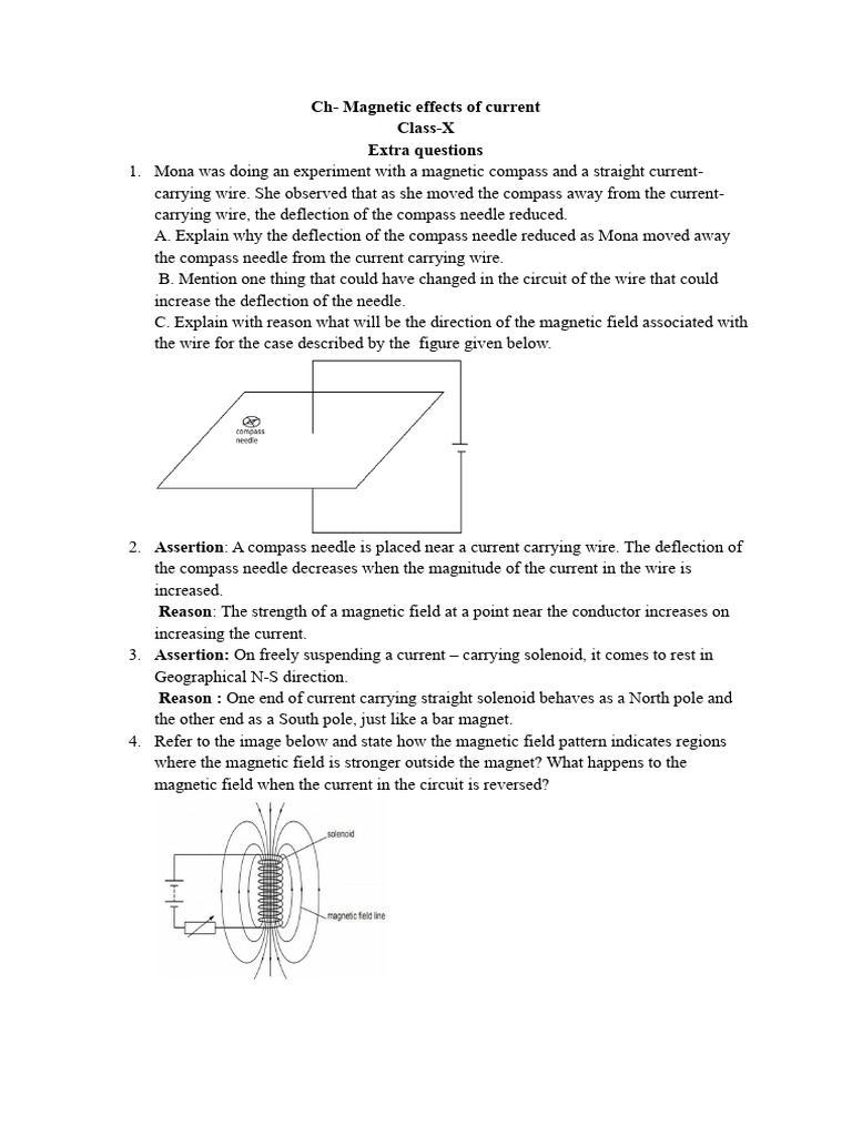 Extra Ques_Magnetic Effects of Current_class x | PDF | Magnetic Field ...
