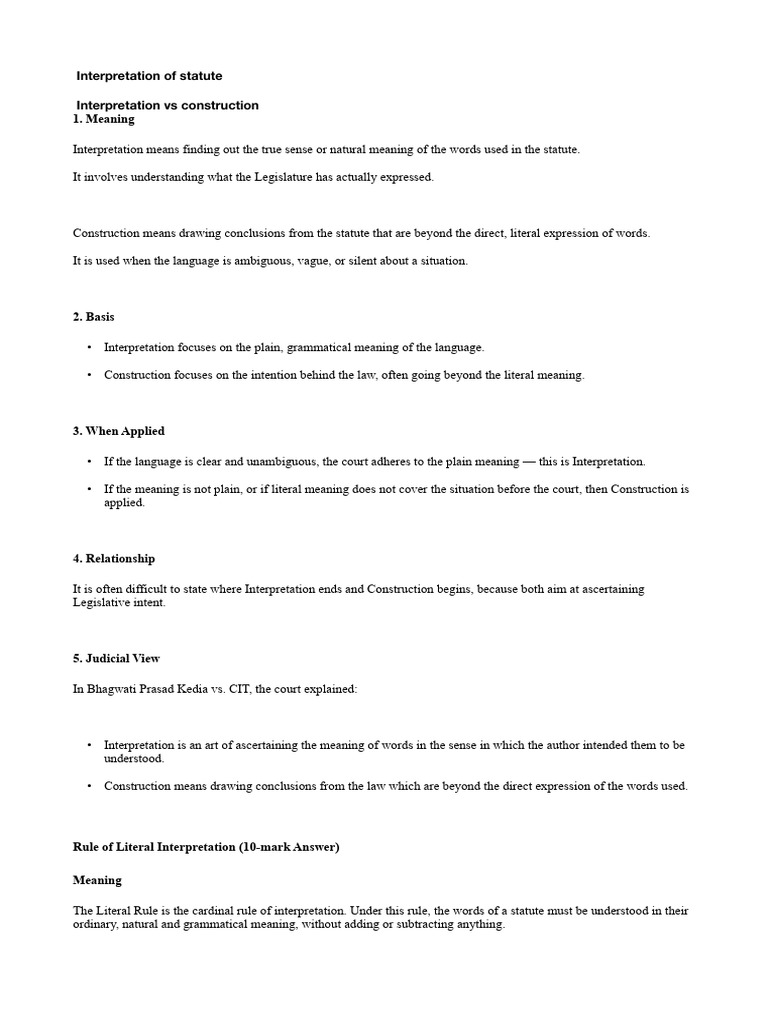 Interpretation of Statute Notes | PDF | Statutory Interpretation ...