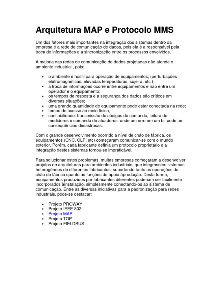Arquitetura MAP e Protocolo MMS | PDF | Modelo OSI | Rede de computadores