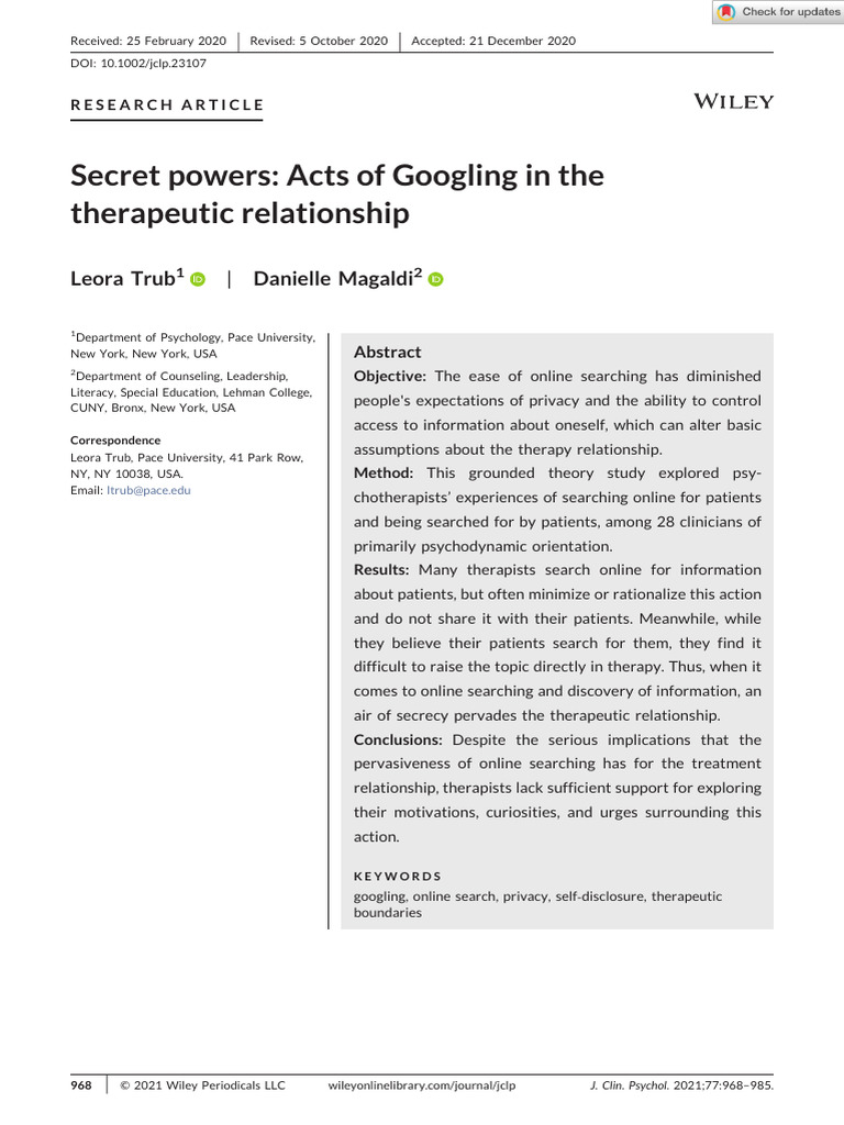 Googling in Therapy: Privacy Issues | PDF | Psychotherapy | Psychoanalysis