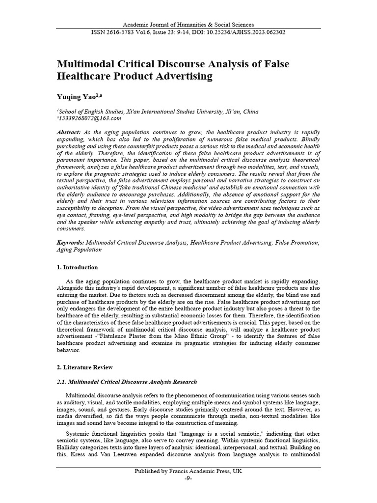 Multimodal Critical Discourse Analysis of False Healthcare Product ...