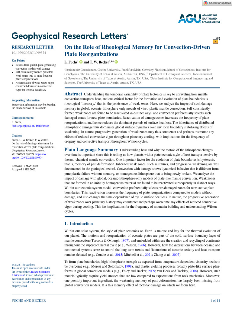 Fuchs&Becker GRL 2022 | PDF | Plate Tectonics | Applied And ...