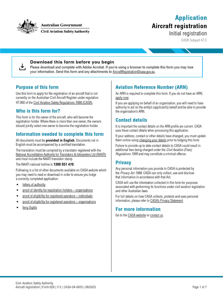 Aircraft Registration Application Form | PDF | Payments | Aircraft