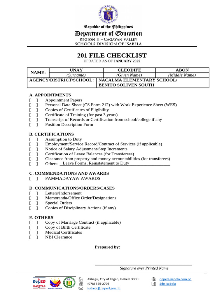 201 Files Checklist Template | PDF