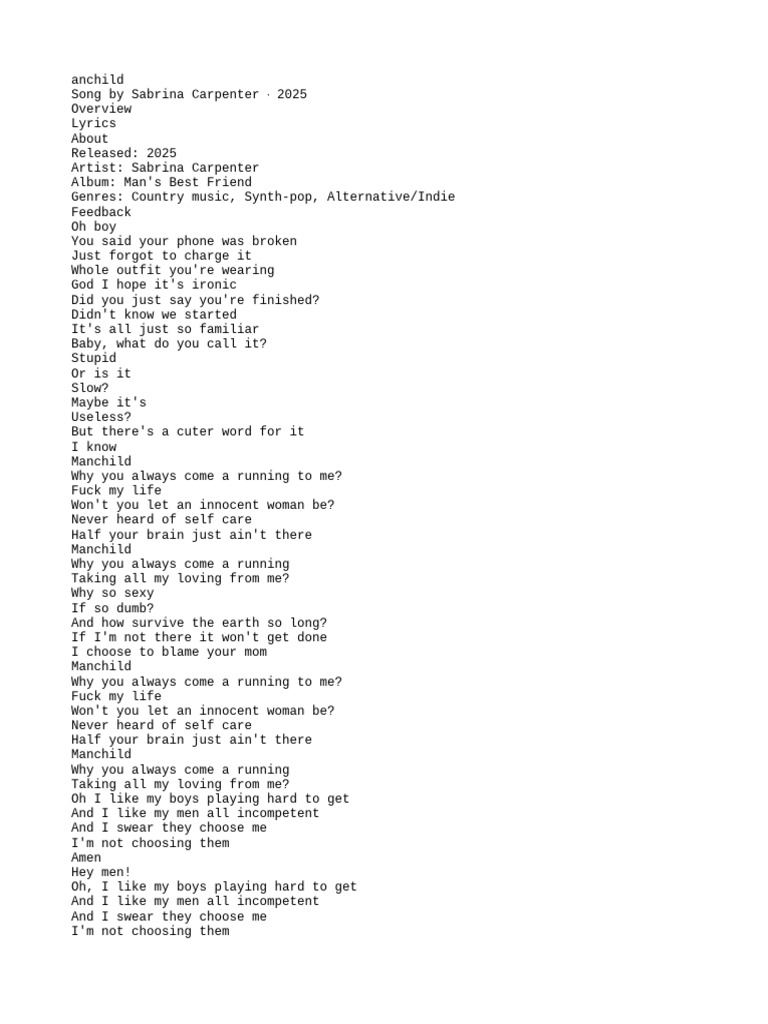 Man Child - Sabrina Car | PDF