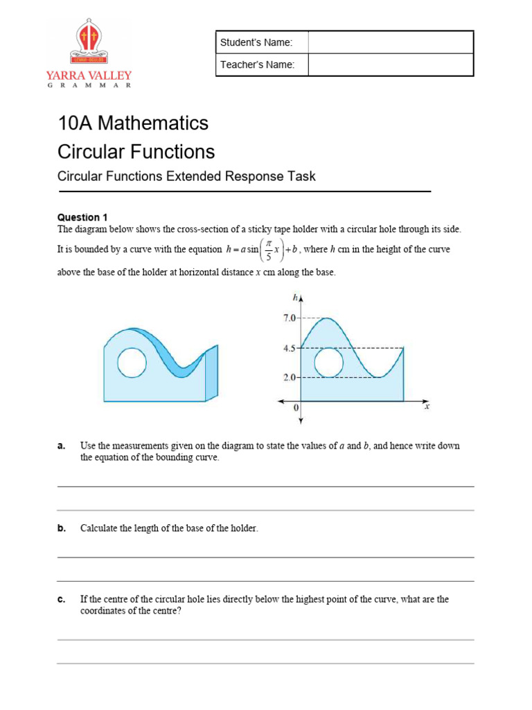 2025 10A Circular Function Extended Response Task | PDF | Temperature ...