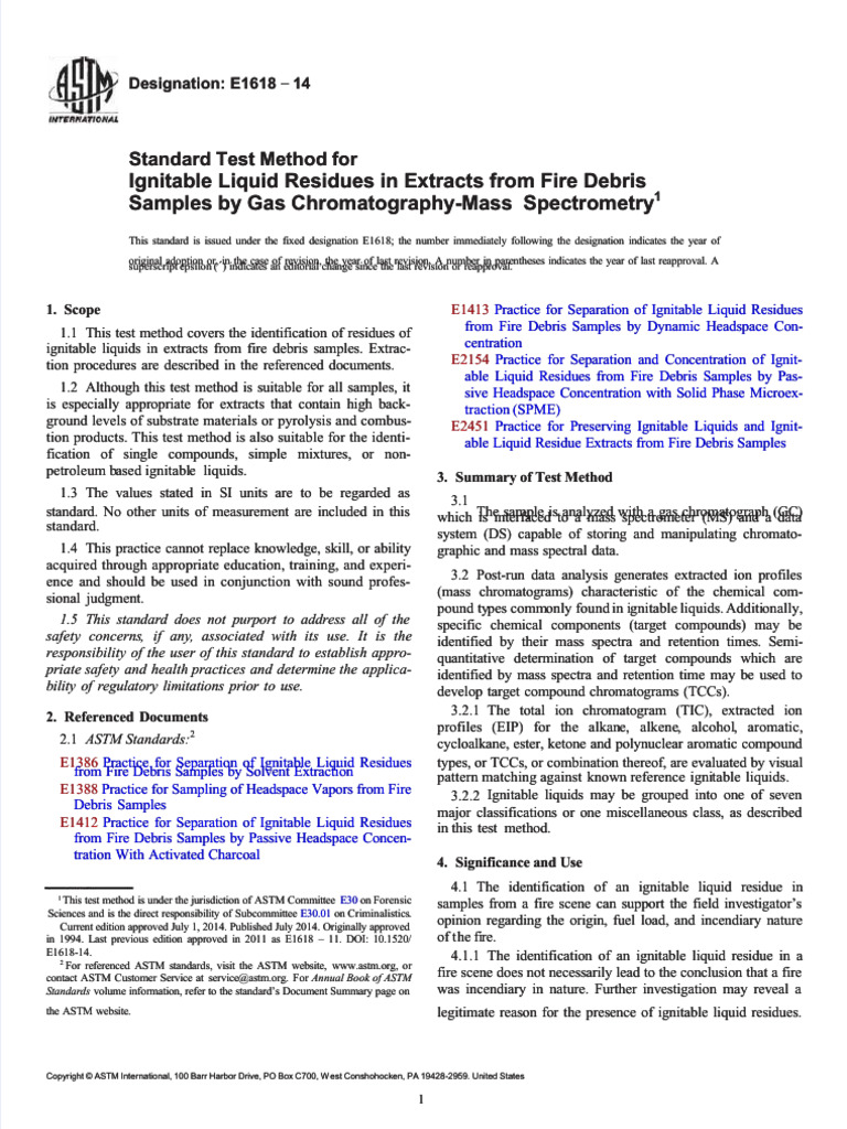 Ignitable Liquid Residues Testing Method | PDF | Mass Spectrometry ...
