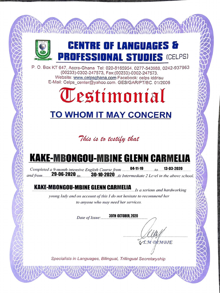 CELPS English Course Testimonial | PDF