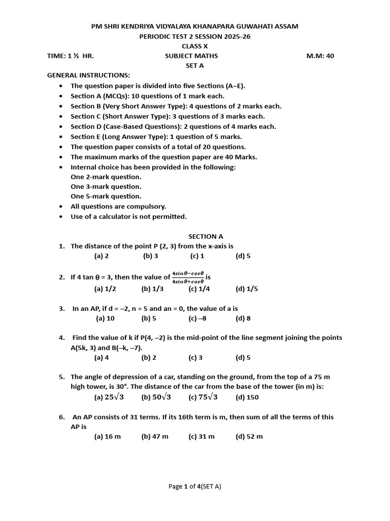 Pt 2 Maths x Set A | PDF