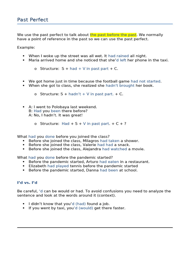 Understanding Past Perfect Tense | PDF