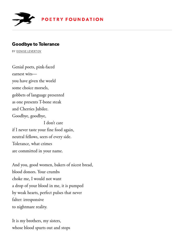 Goodbye to Tolerance Poem Analysis | PDF