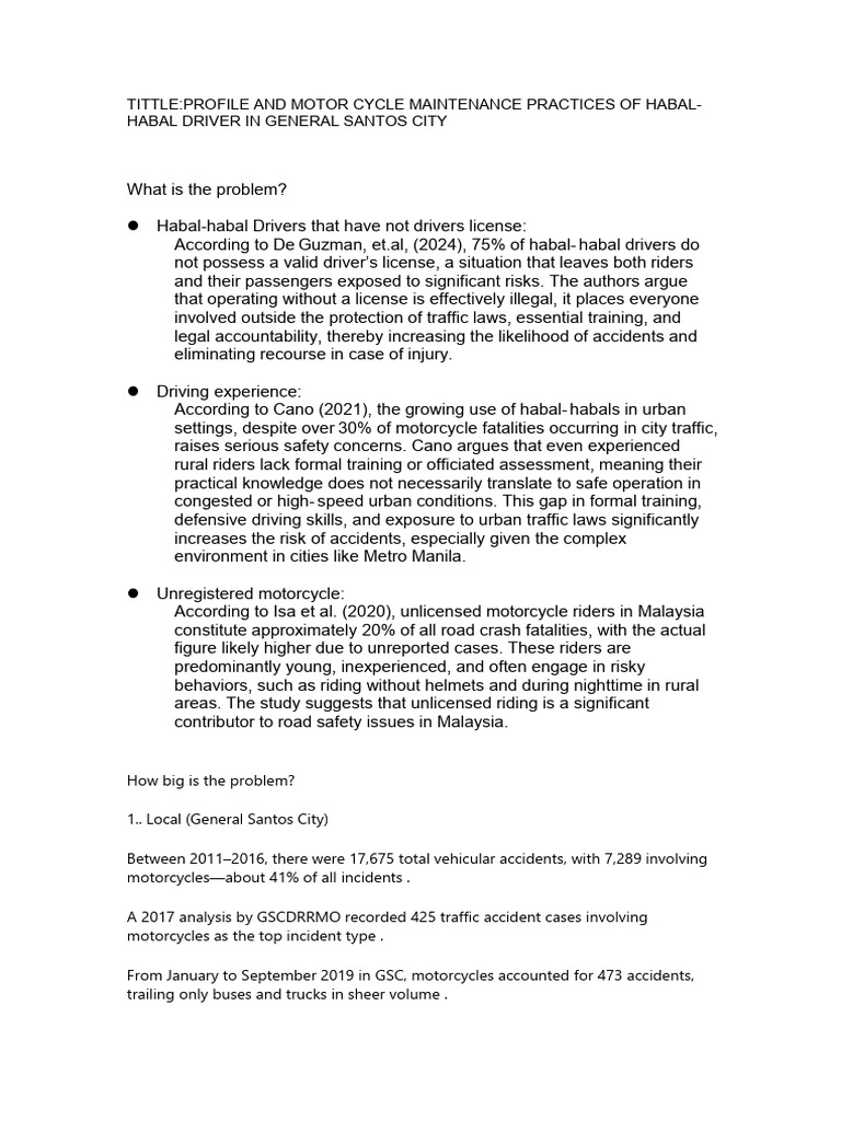 Habal-Habal Driver Safety & Maintenance Issues | PDF | Traffic ...