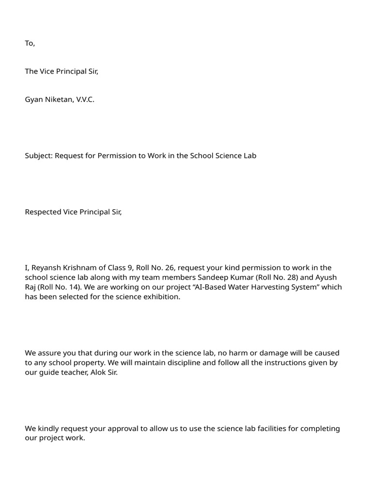 Request to Use School Science Lab | PDF