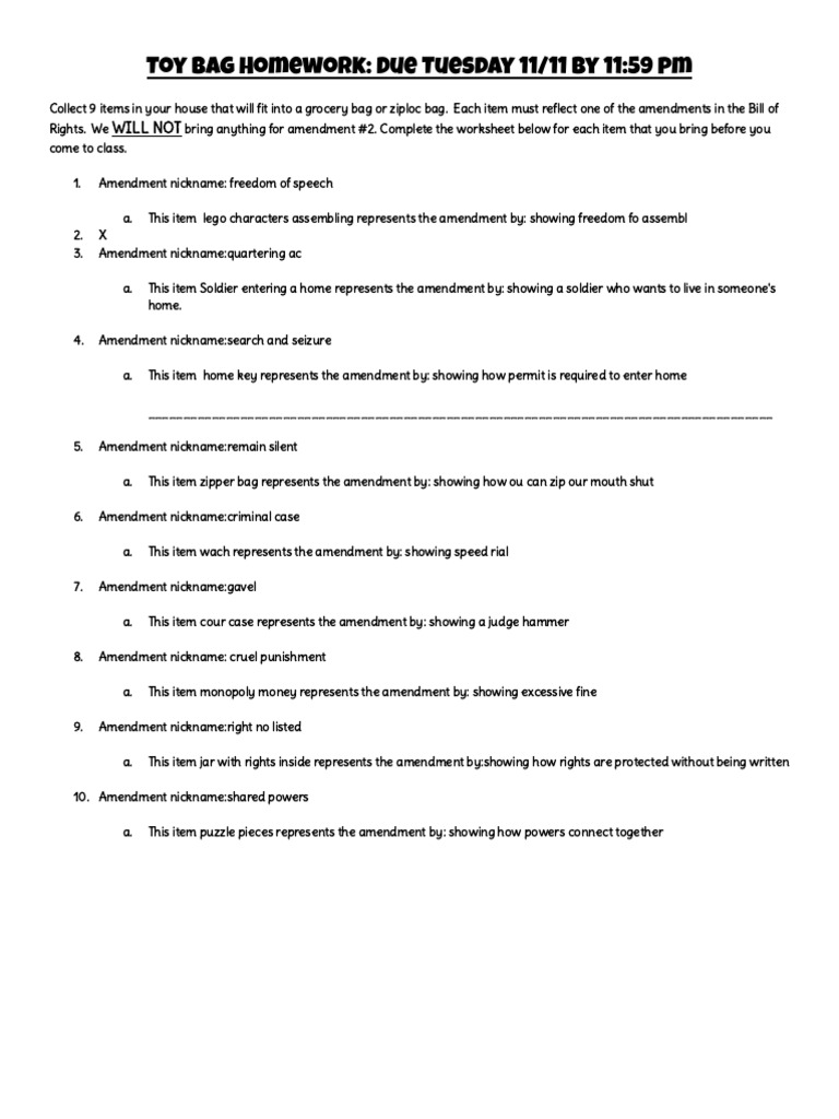 Copy of Toy Bag Homework_ Due Wednesday, November 12, 2025 | PDF