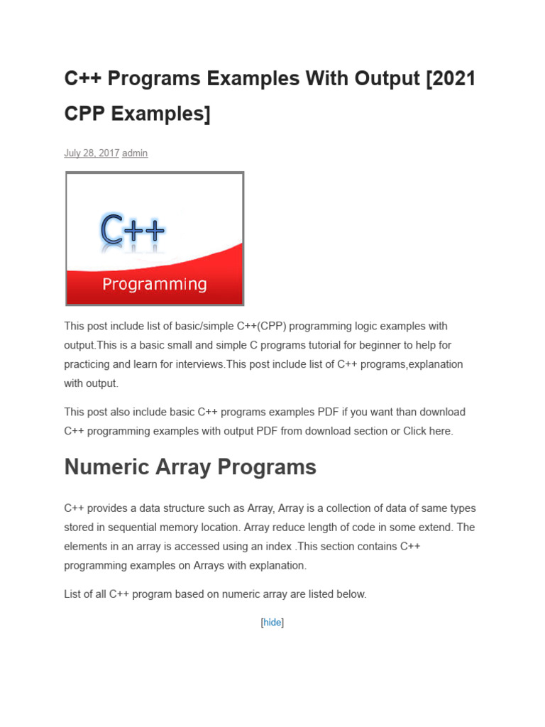 C++ Programs Examples With Output - 2021 CPP Examples | PDF | C++ ...