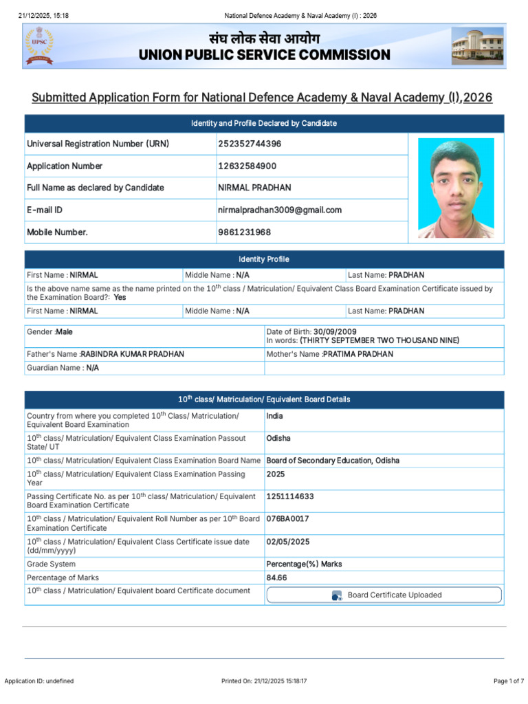 National Defence Academy & Naval Academy (I) - 2026 | PDF