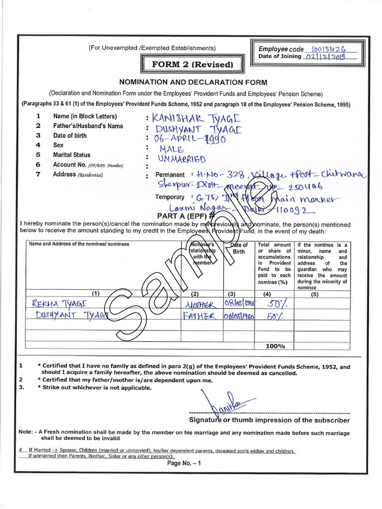 Sample_Form 2 - Nomination and Declaration Form_Sample (1) | PDF