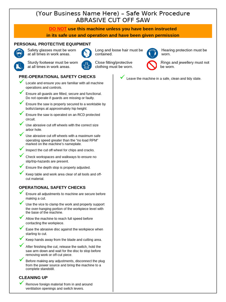 Abrasive Cut Off Saw Safety Procedure | PDF | Abrasive | Equipment