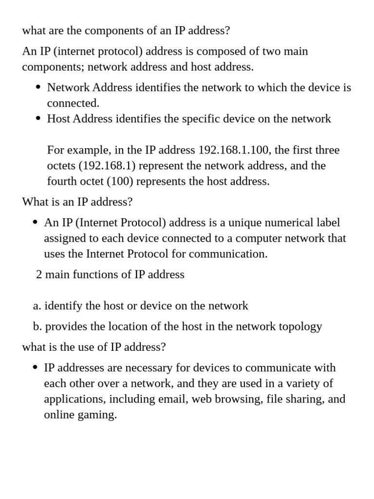 What Are The Components of An IP Address | PDF | Ip Address | Computer ...