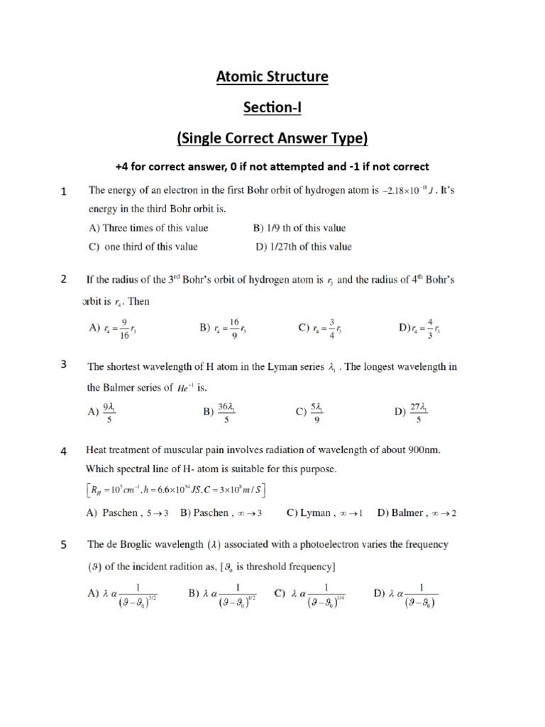 Atomic Structure Quiz Format Guide | PDF