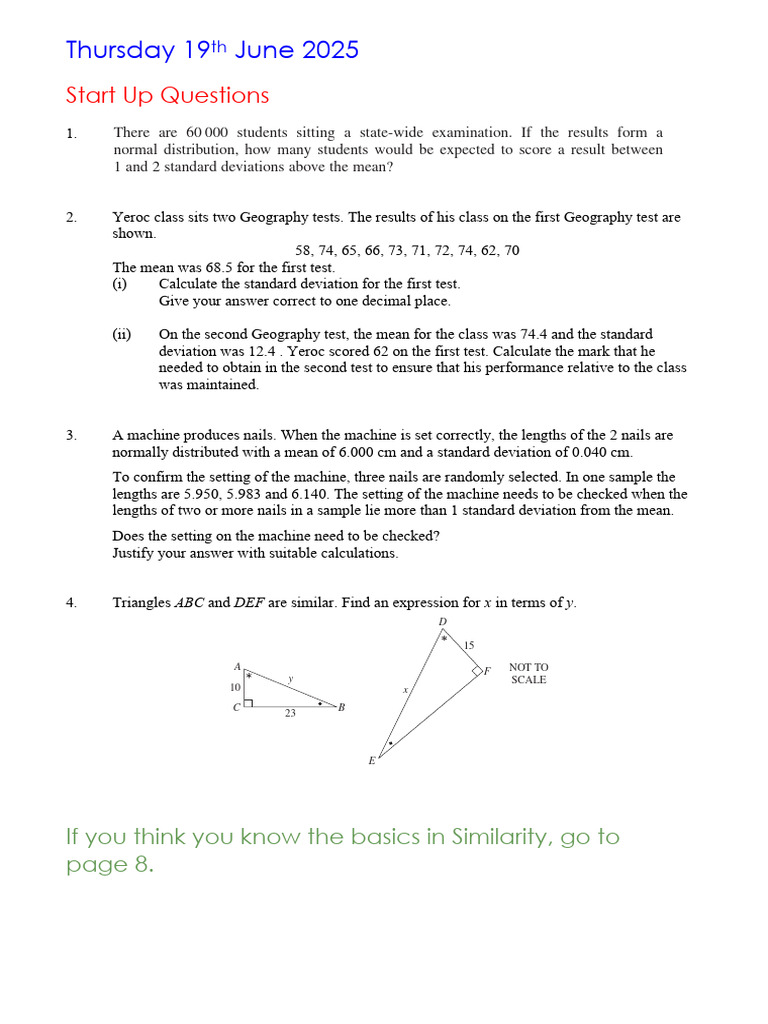 1.+Similarity+Review+Definitions+19.06.25 | PDF | Triangle | Elementary ...
