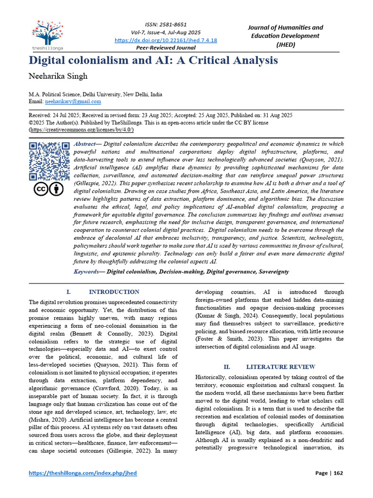 Digital Colonialism and AI Analysis | PDF | Artificial Intelligence ...