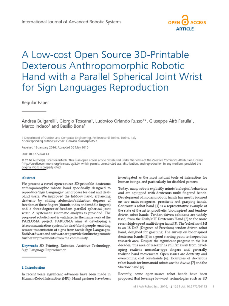 3D-Printable Robotic Hand for Sign Language | PDF | Rotation | Hand
