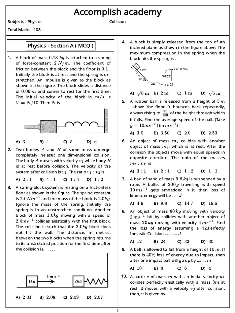 Physics Collision Problems and Solutions | PDF | Collision | Mass