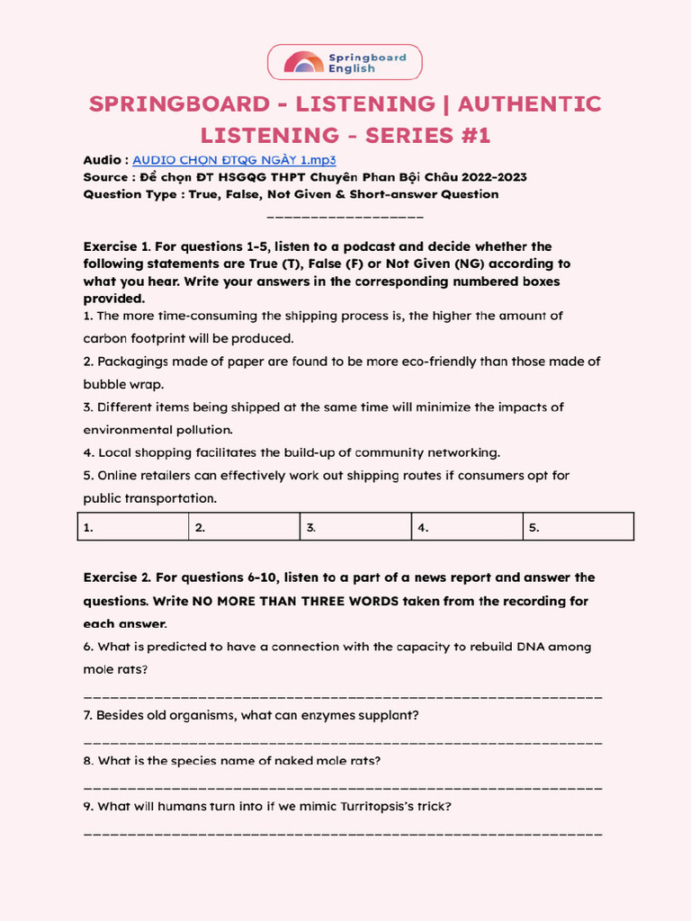 Springboard Exercises Authentic Listening 1 1600 PDF - Gdrive.vip | PDF
