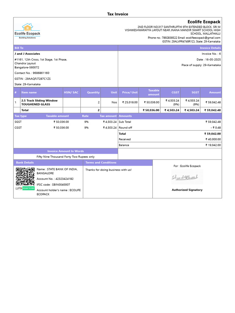 J and J Associates Tax Invoice 16052025 | PDF | Invoice | Government ...