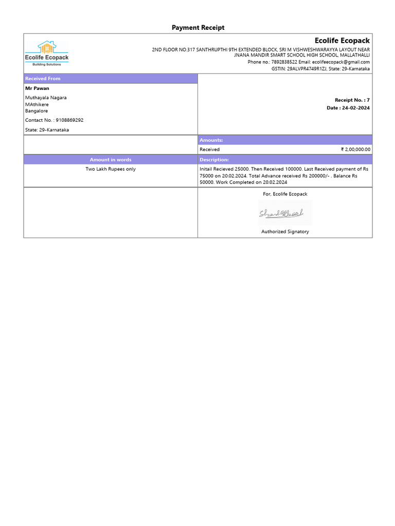 MR Pawan Total Advance Receipt | PDF