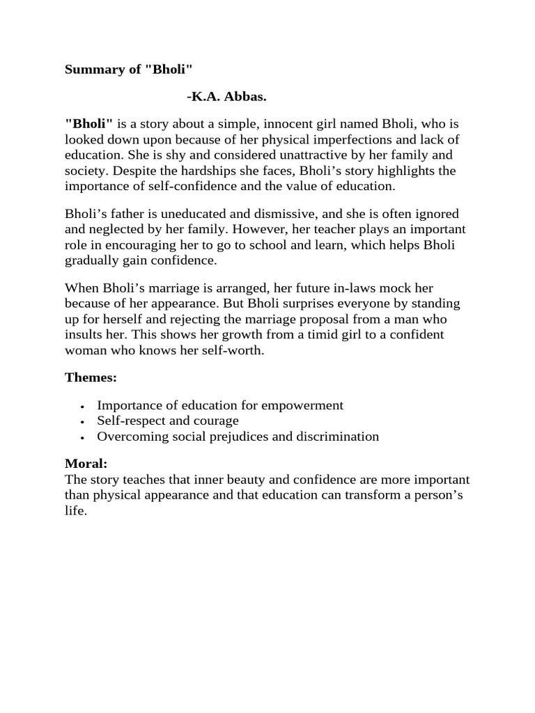 Summary Bholi | PDF