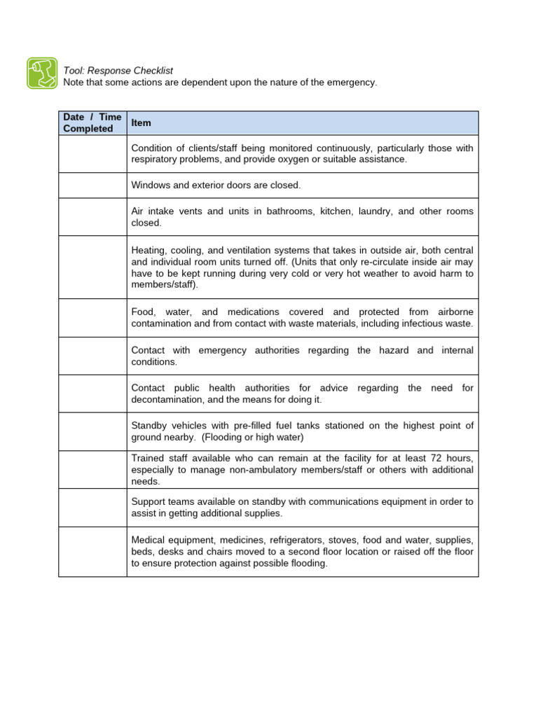 Response Checklist | PDF