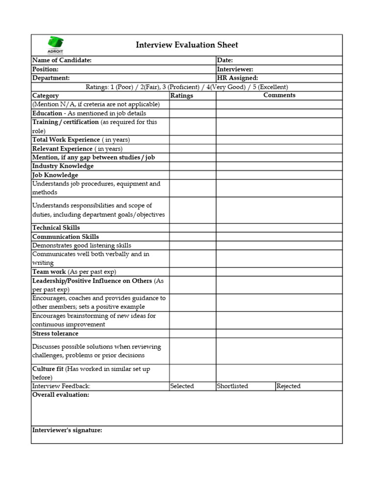 Interview Evaluation Criteria Template | PDF