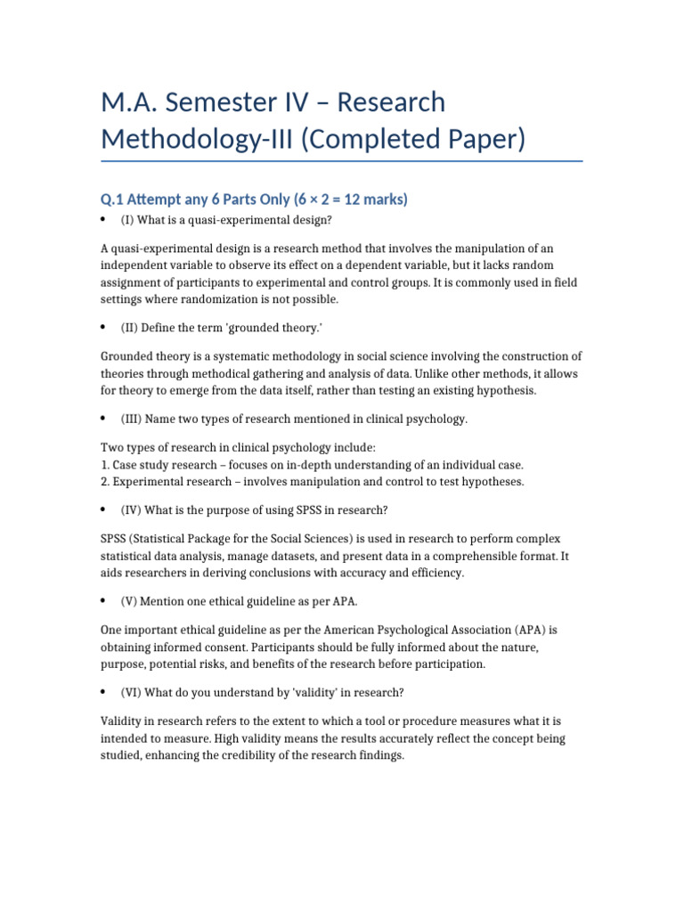 Research Methodology III Completed Answer Sheet | PDF | Psychology ...