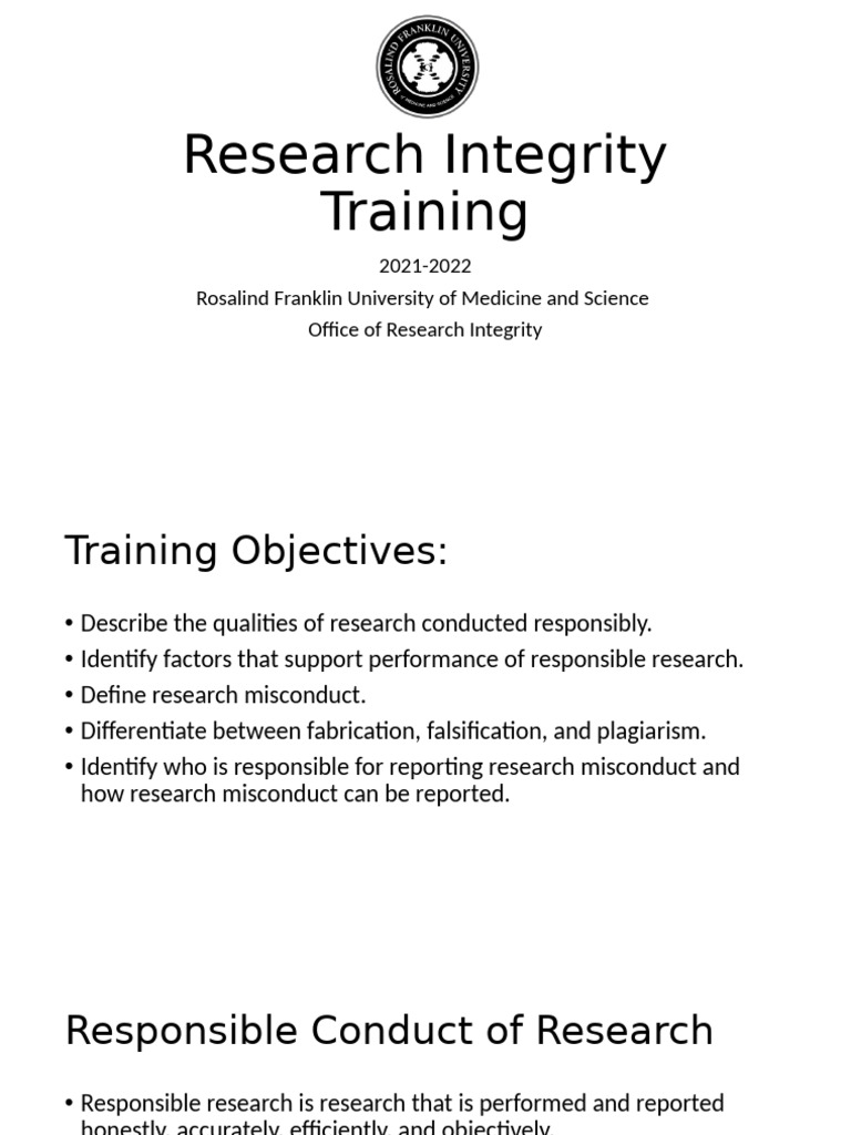 Research Integrity Training Overview | PDF | Integrity | Science