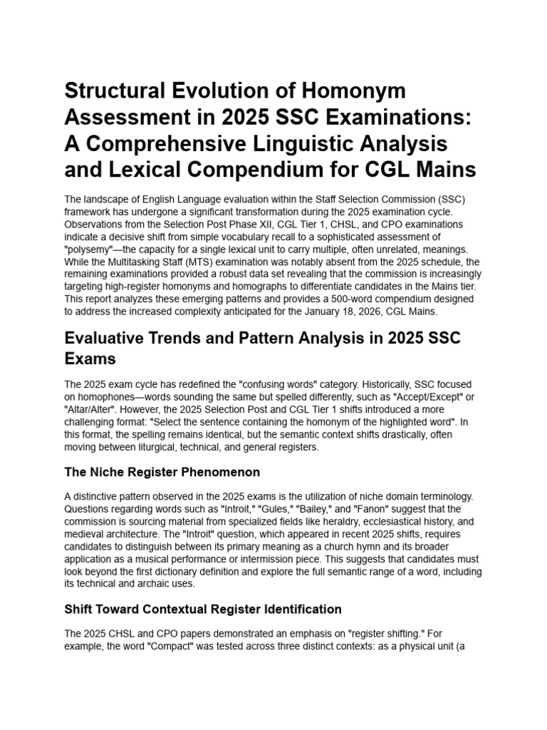 2025 SSC Exam Homonym Trends Analysis | PDF | Word | Semantics