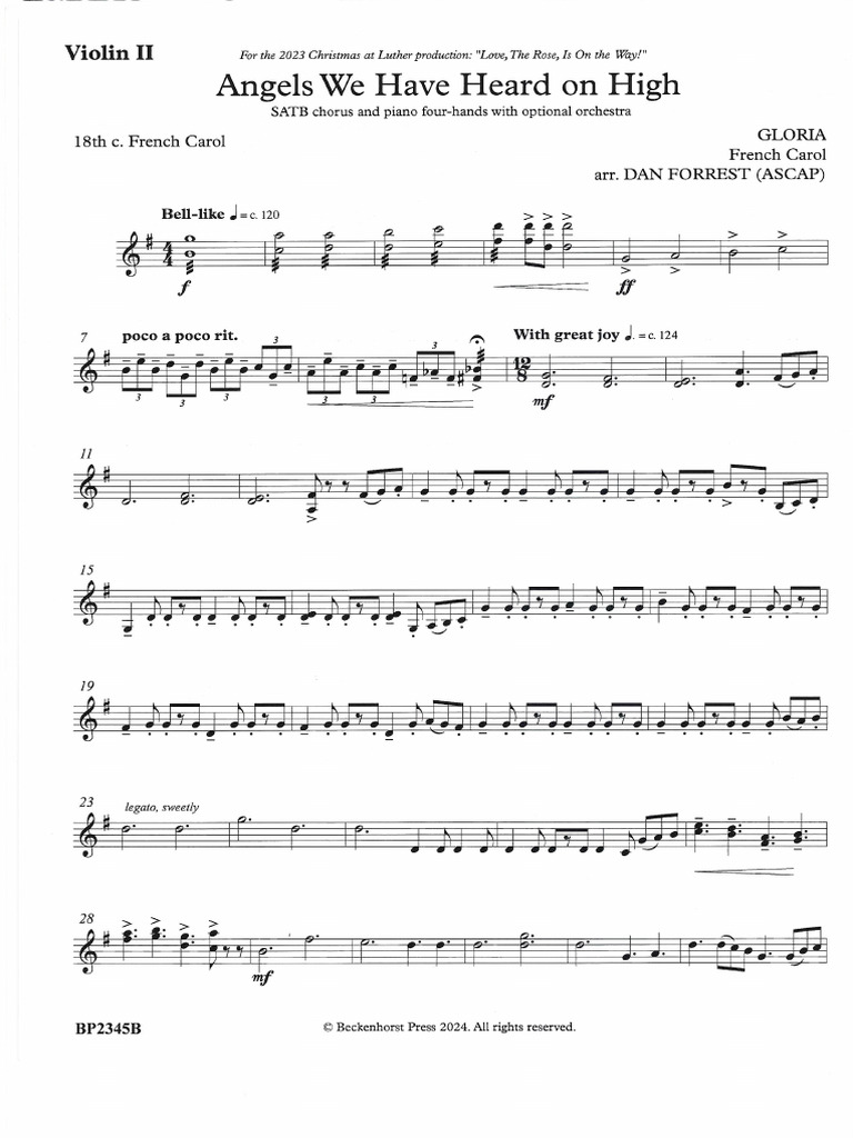 Angels We Have Heard On High Violin II | PDF