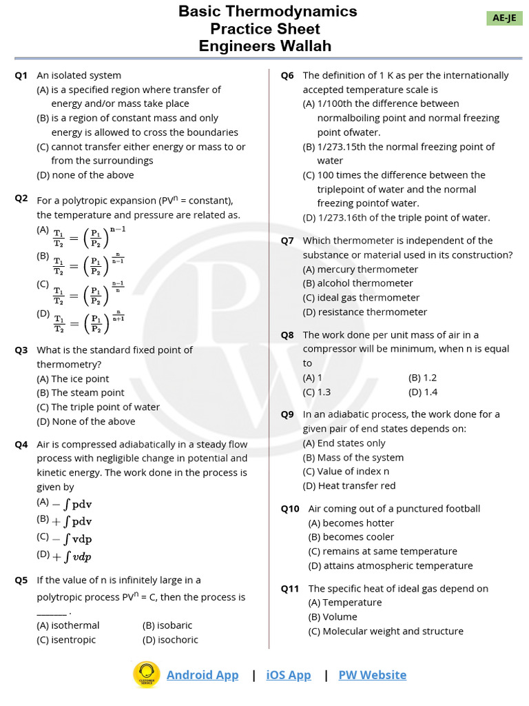 Thermodynamics Practice Questions | PDF | Heat | Temperature