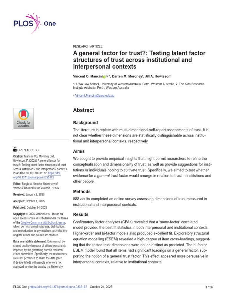 Testing General Trust Factors Across Contexts | PDF | Factor Analysis ...