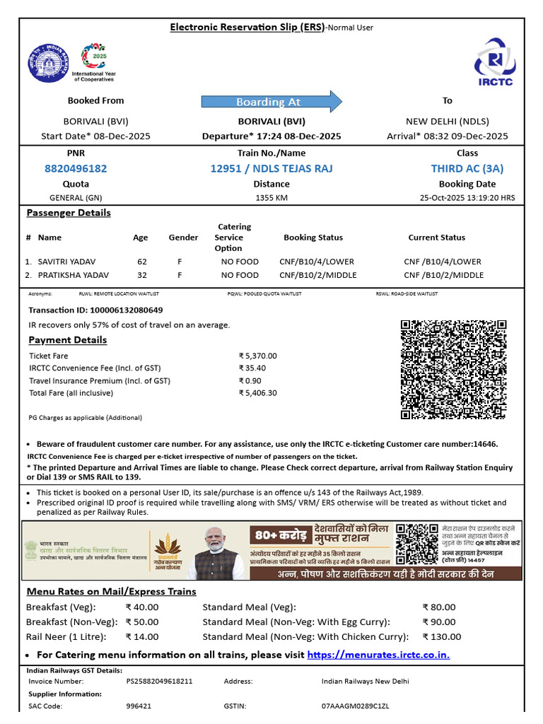 IRCTC TICKET (1) | PDF | Identity Document