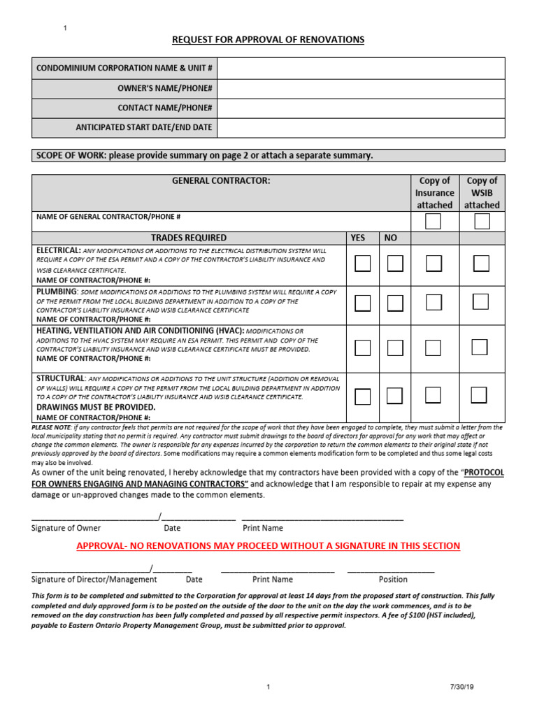Condominium Renovation Approval Request | PDF | Personal Protective ...