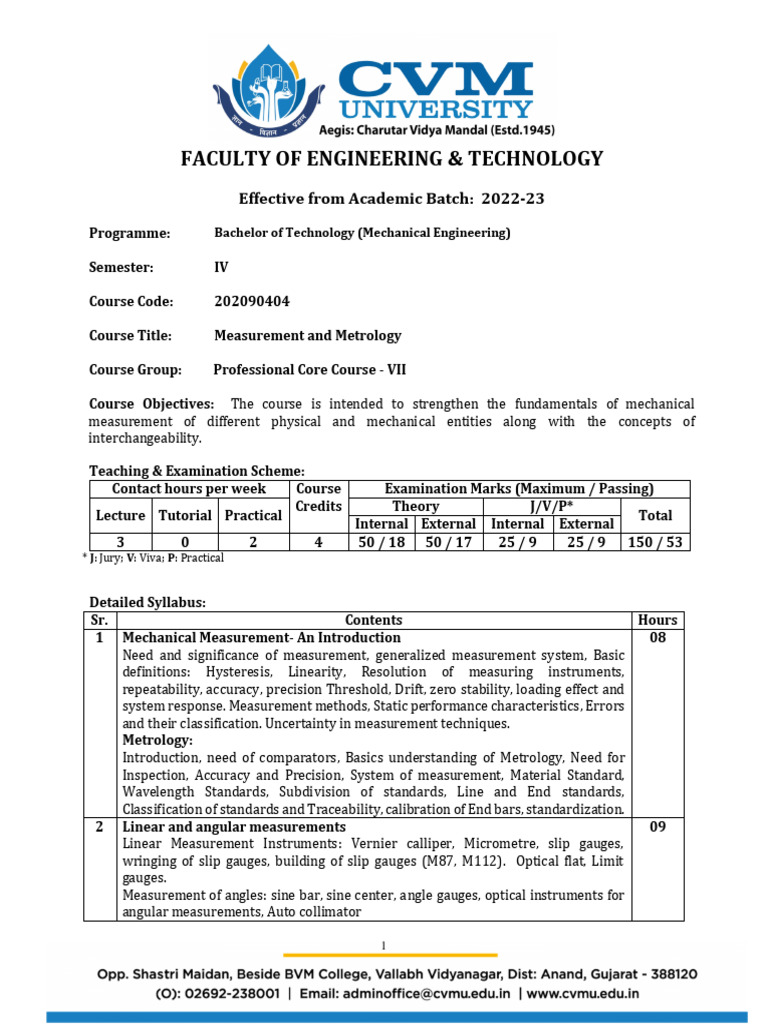 Measurement and Metrology Course Syllabus | PDF | Thermometer | Measurement