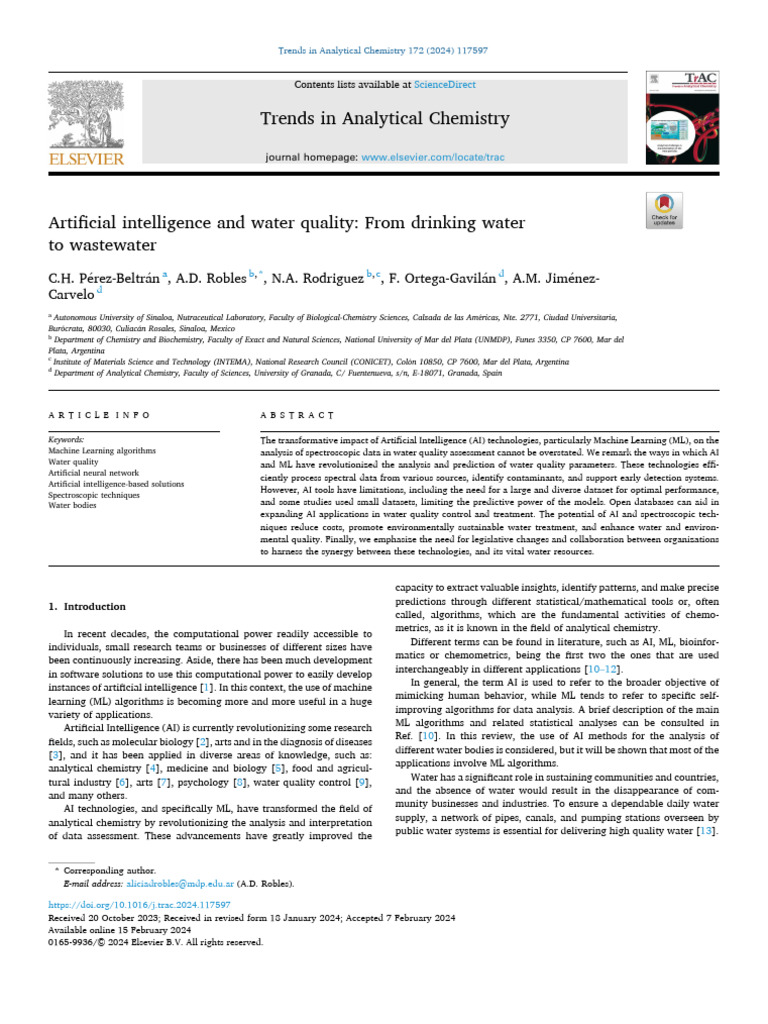 Artificial Intelligence and Water Quality From Drinking Water To ...