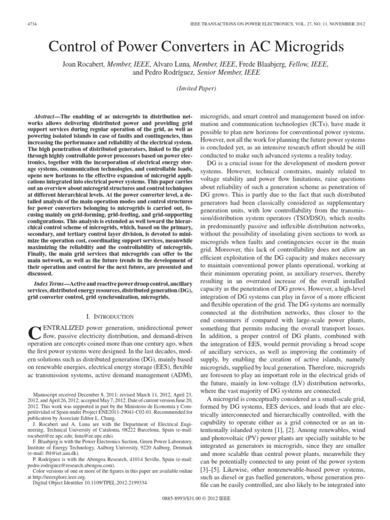 AC Microgrid Power Converter Control | PDF | Distributed Generation ...