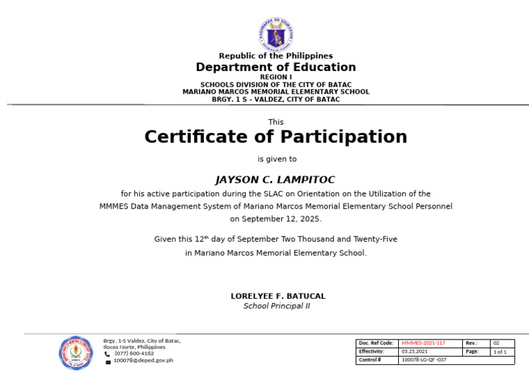 Certificate of Participation SLAC (AutoRecovered) | PDF